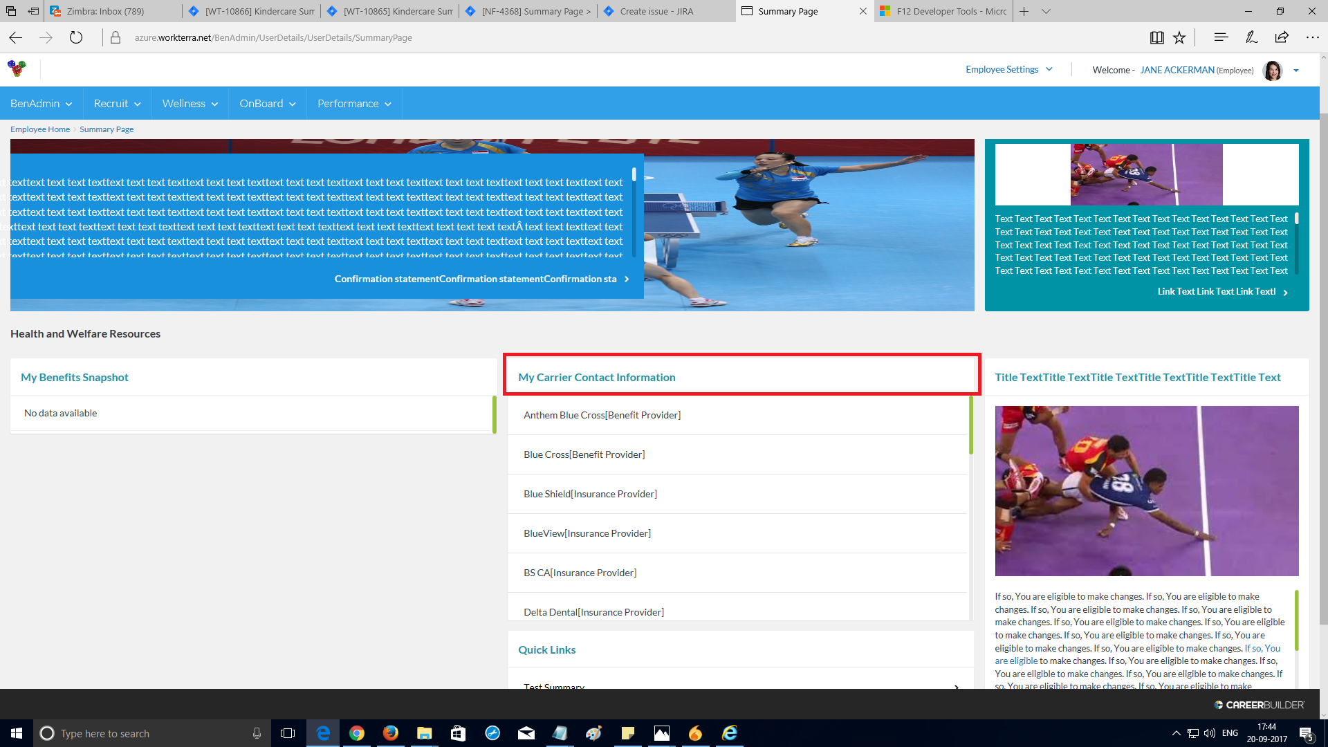 Nf 4411 Summary Page Azure Incorrect Widget Title My Carrier